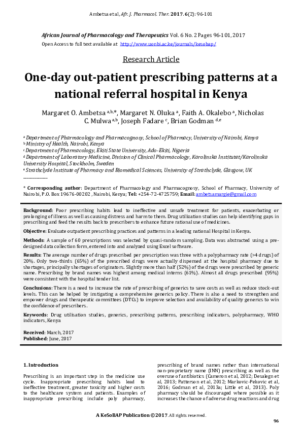 (PDF) One-day out-patient prescribing patterns at a national referral ...