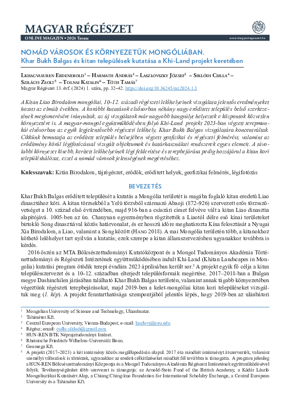 (PDF) Nomád városok és környezetük Mongóliában. Khar Bukh Balgas és ...