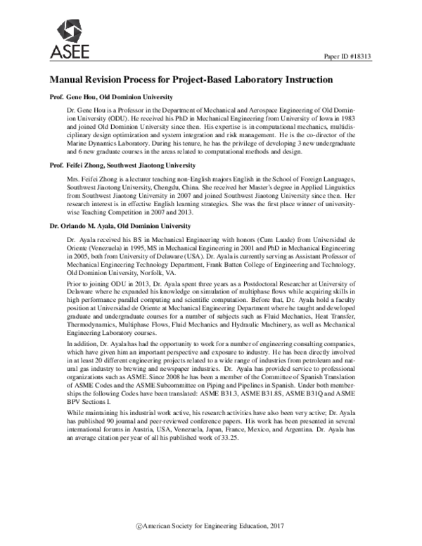 (PDF) Manual Revision Process for Project-Based Laboratory Instruction