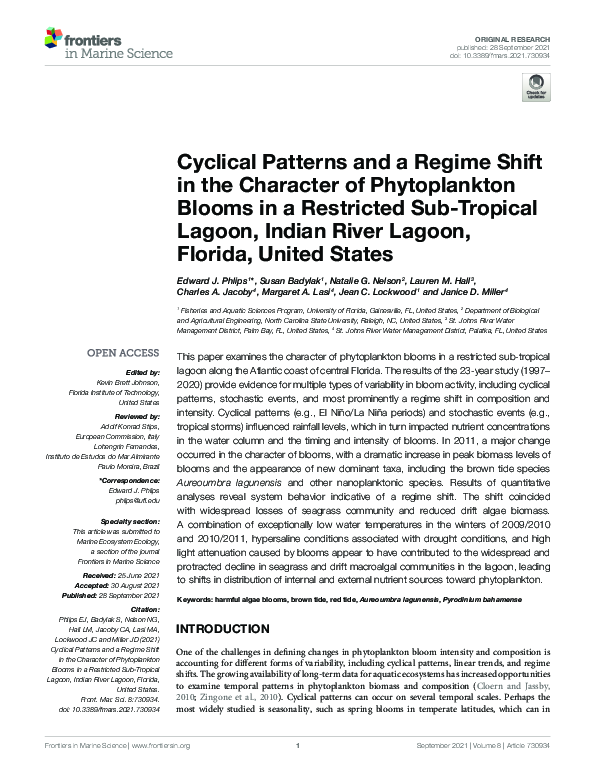(PDF) Cyclical Patterns and a Regime Shift in the Character of Phytoplankton Blooms in a ...