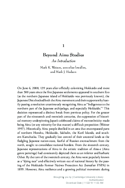 (PDF) Beyond Ainu Studies: Changing Academic and Public Perspectives ...