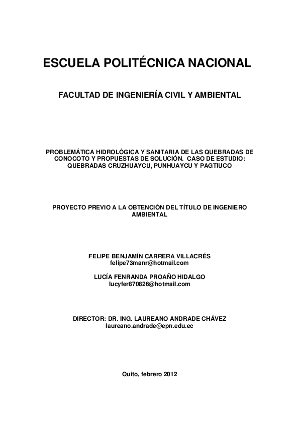 (PDF) Problemática hidrológica y sanitaria de las quebradas de Conocoto y propuestas de solución ...