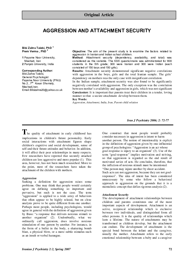 (PDF) Aggression and Attachment Security