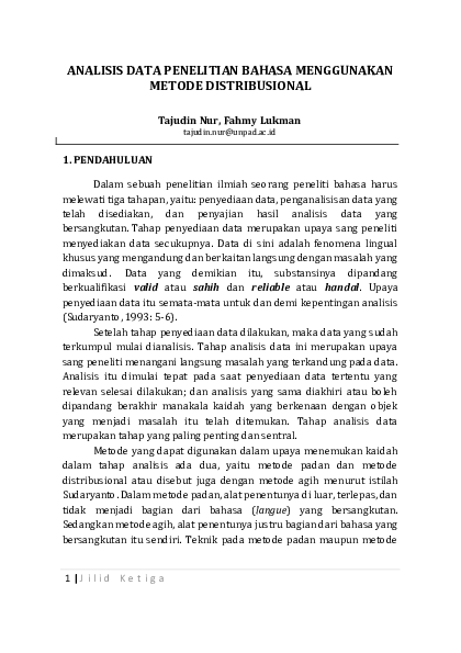 (PDF) Analisis Data Penelitian Bahasa Menggunakan Metode Distribusional