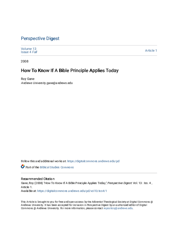 (PDF) How to Know if a Bible Principle Applies Today