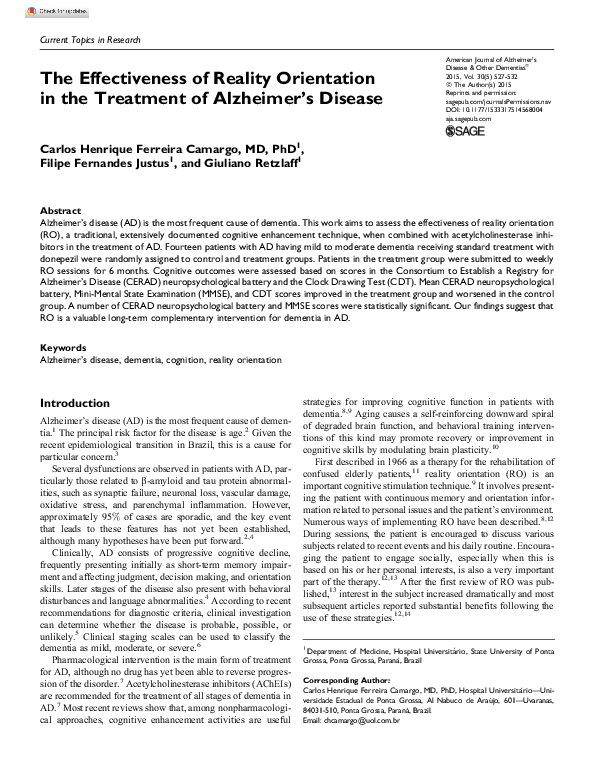 (PDF) The effectiveness of reality orientation in the treatment of ...