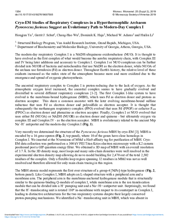 (PDF) Cryo-EM Studies of Respiratory Complexes in a Hyperthermophilic ...