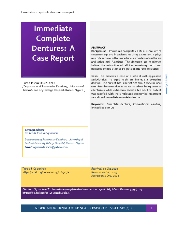 (PDF) Immediate complete dentures: a case report