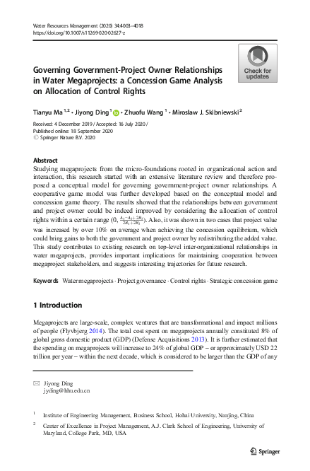 (PDF) Governing Government-Project Owner Relationships in Water ...
