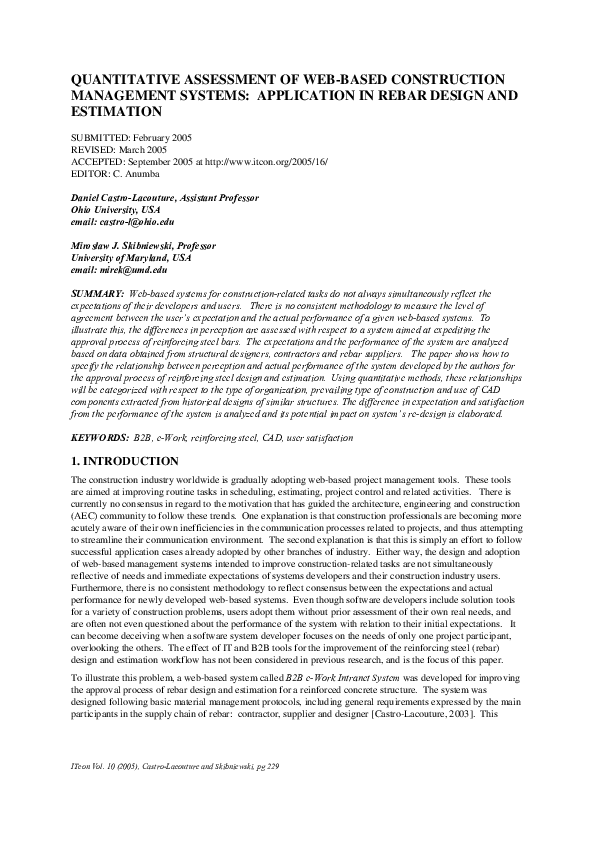(PDF) Quantitative Assessment of Web-Based Construction Management Systems: Application in Rebar ...