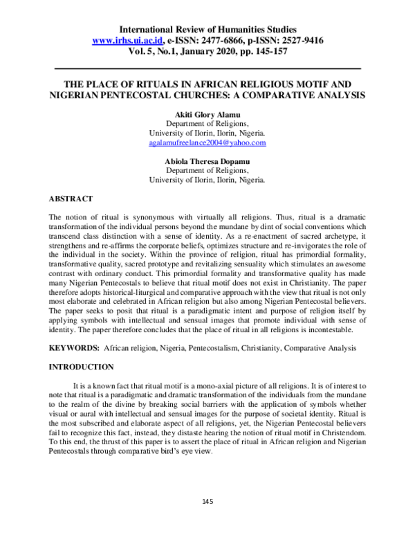 (PDF) The Place of Rituals in African Religious Motif and Nigerian ...