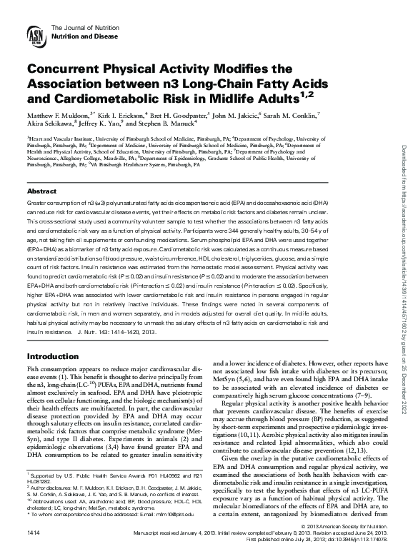 (PDF) Concurrent Physical Activity Modifies the Association between n3 Long-Chain Fatty Acids ...