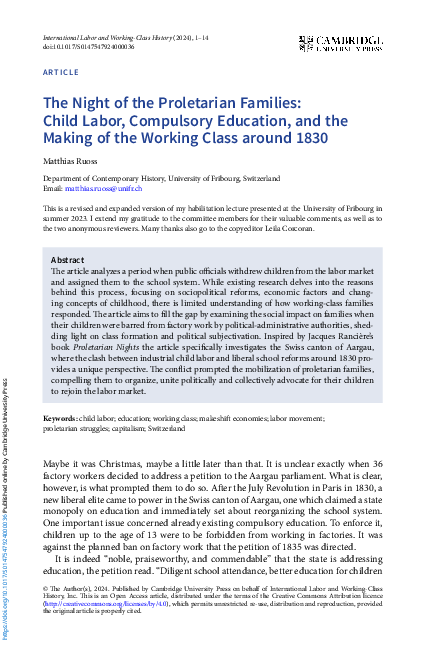 (PDF) The Night of the Proletarian Families: Child Labor, Compulsory ...