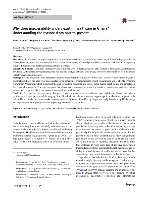(PDF) Why does inaccessibility widely exist in healthcare in Ghana ...
