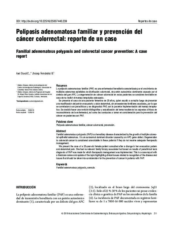 (PDF) Poliposis adenomatosa familiar y prevención del cáncer ...