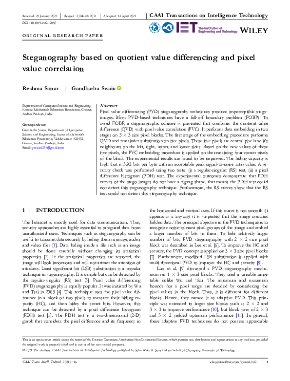 Pdf Steganography Based On Quotient Value Differencing And Pixel Value Correlation