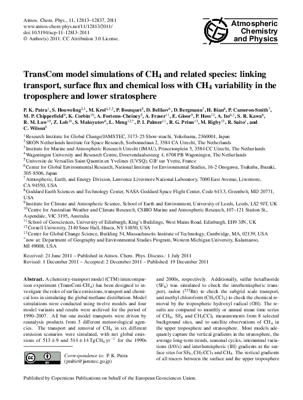 (PDF) TransCom model simulations of CH 4 and related species: linking transport, surface flux ...