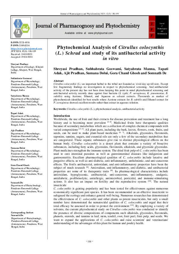 (PDF) Phytochemical Analysis of Citrullus colocynthis (L.) Schrad and study of its antibacterial ...