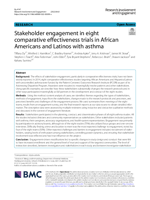 (PDF) Stakeholder engagement in eight comparative effectiveness trials ...
