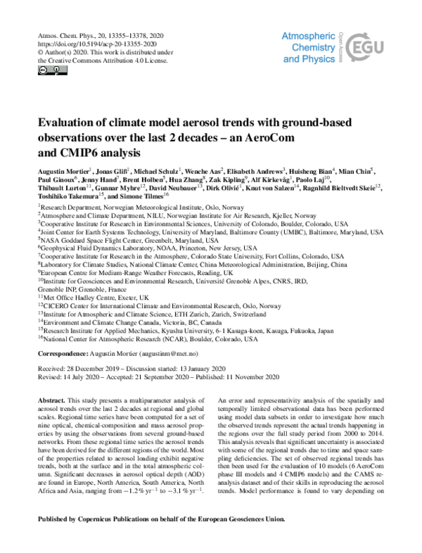 (PDF) Evaluation of climate model aerosol trends with ground-based observations over the last ...