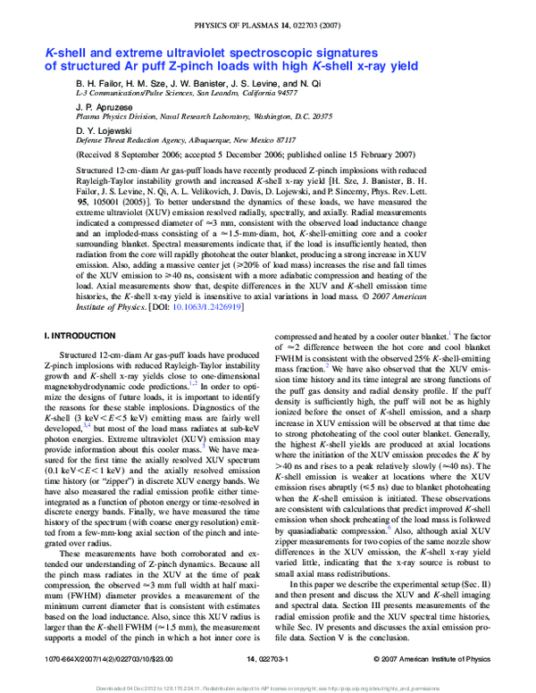(PDF) K -shell and extreme ultraviolet spectroscopic signatures of ...