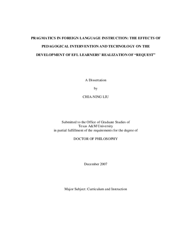 (PDF) Pragmatics in foreign language instruction: the effects of pedagogical intervention and ...