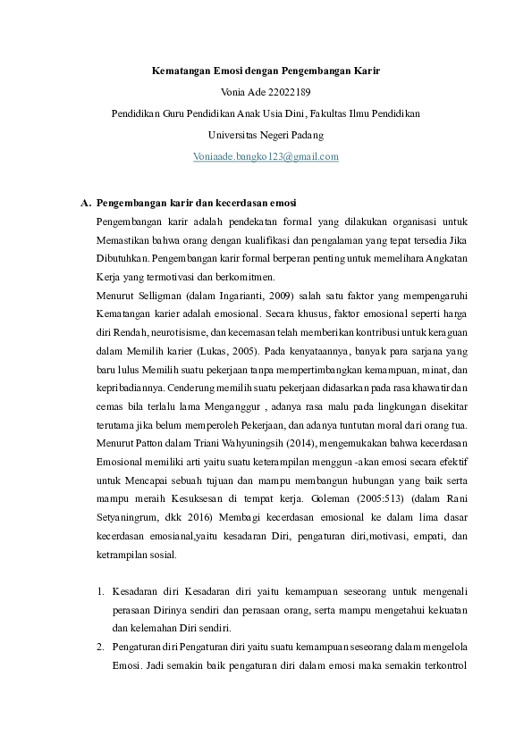 (PDF) Kematangan Emosi dengan Pengembangan Karir