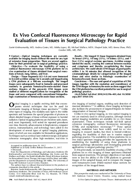 (PDF) Ex Vivo Confocal Fluorescence Microscopy for Rapid Evaluation of ...