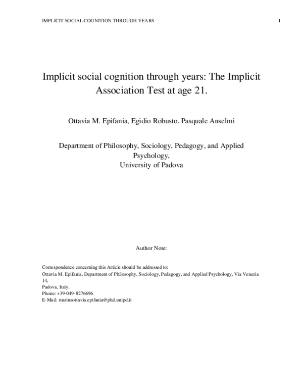 (PDF) Implicit social cognition through the years: The Implicit ...