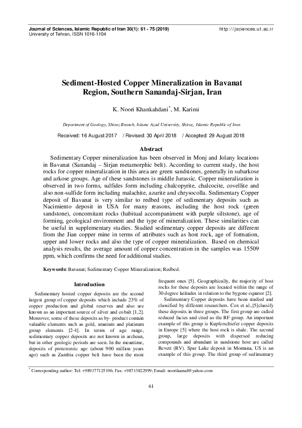 (PDF) Sediment-Hosted Copper Mineralization in Bavanat Region, Southern ...
