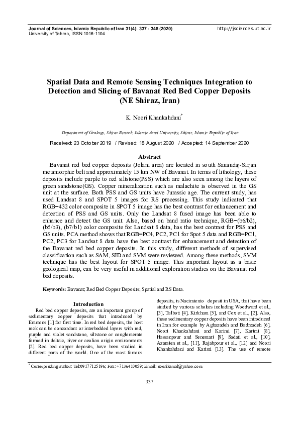 (PDF) Spatial Data and Remote Sensing Techniques Integration to Detection and Slicing of Bavanat ...