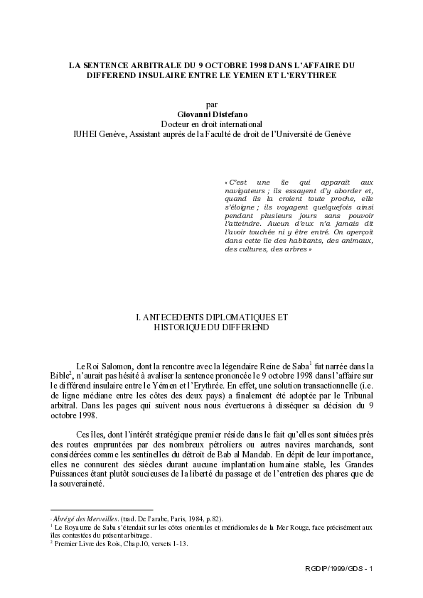 (PDF) La Sentence Arbitrale Du 9 Octobre 1999 Dans L'Affaire Du ...
