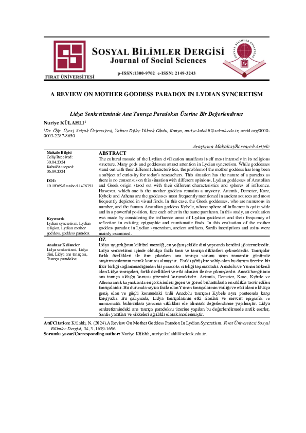 (PDF) A REVIEW ON MOTHER GODDESS PARADOX IN LYDIAN SYNCRETISM