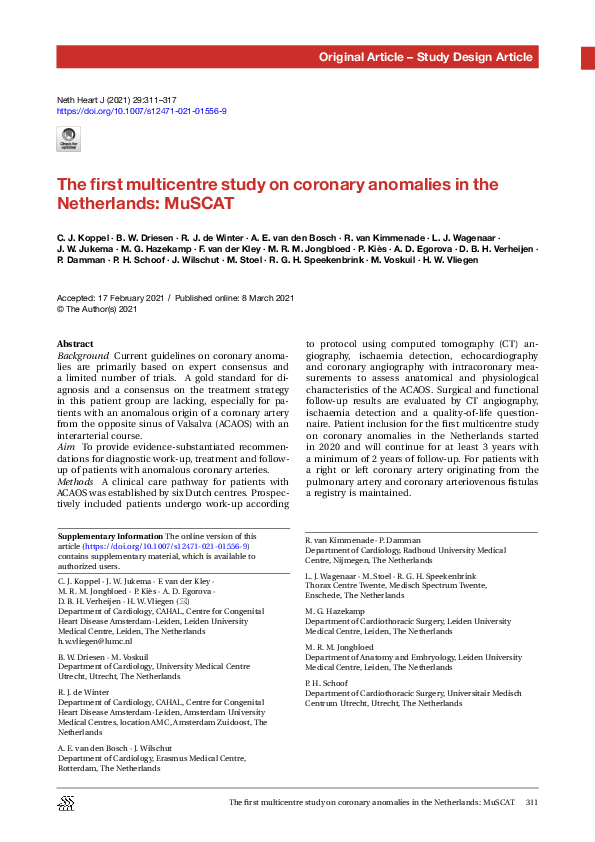 (PDF) The first multicentre study on coronary anomalies in the ...