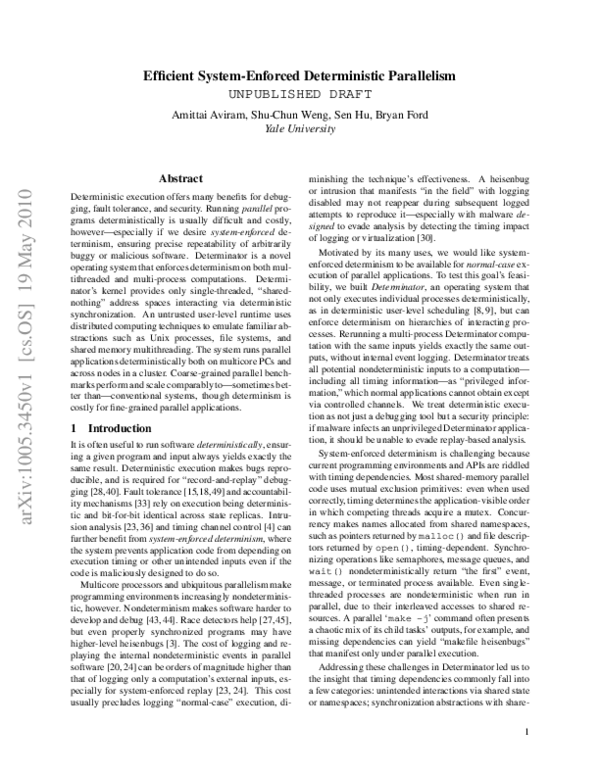 Pdf Efficient System Enforced Deterministic Parallelism Amittai Aviram