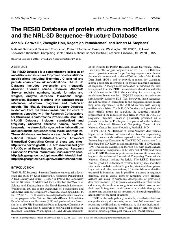 (PDF) The RESID Database of protein structure modifications and the NRL ...