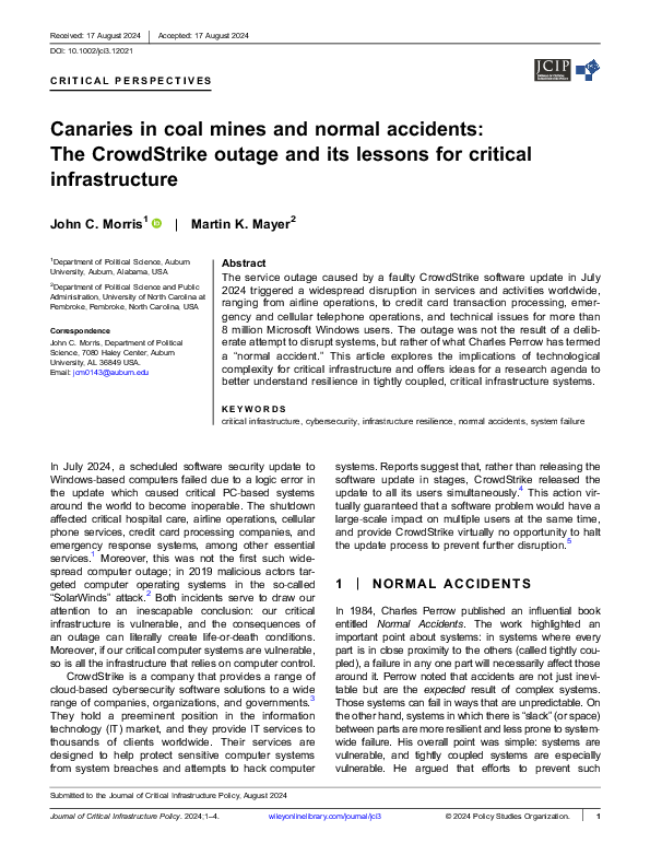 (PDF) Canaries in coal mines and normal accidents: The CrowdStrike ...