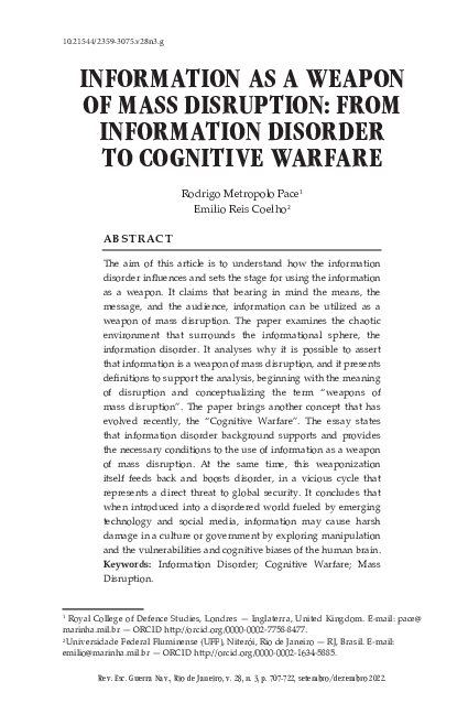(PDF) INFORMATION AS A WEAPON OF MASS DISRUPTION: FROM INFORMATION ...