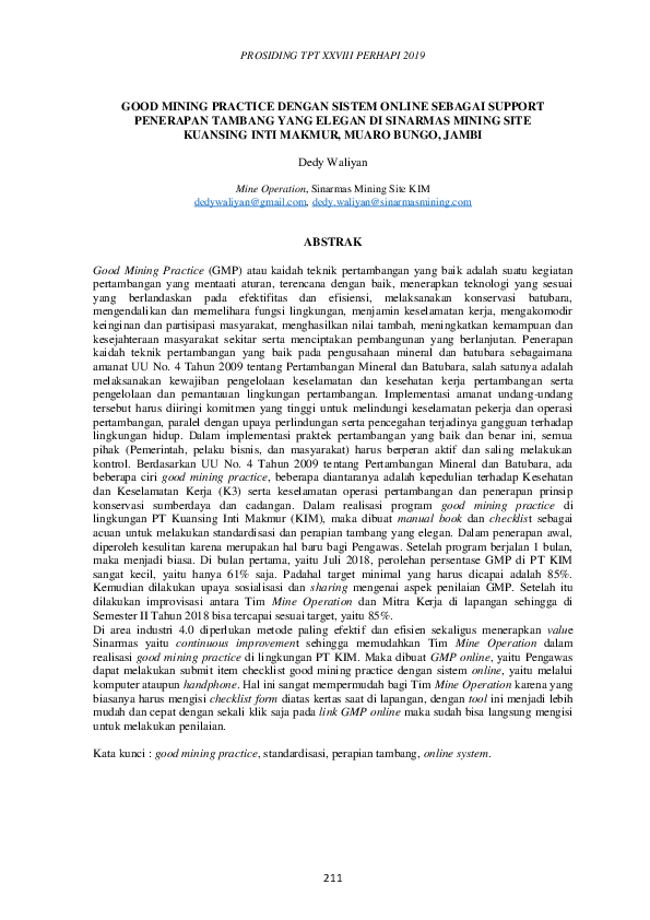 (PDF) Good Mining Practice with Online System to Support the ...