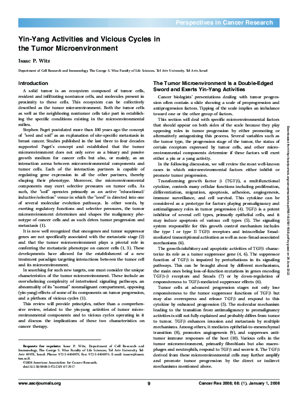(PDF) Yin-Yang Activities and Vicious Cycles in the Tumor Microenvironment