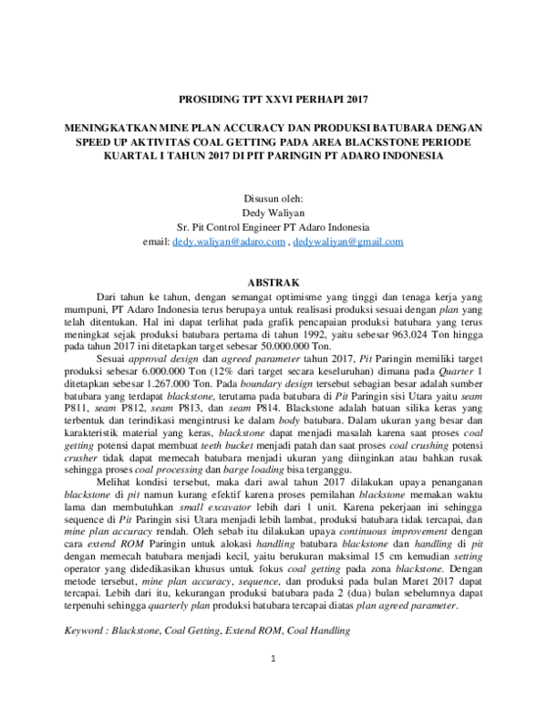 (PDF) Improve Mine Plan Accuracy and Coal Production at PT Adaro ...