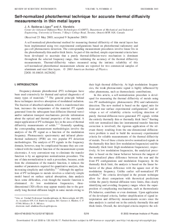 (PDF) Self-normalized photothermal technique for accurate thermal ...