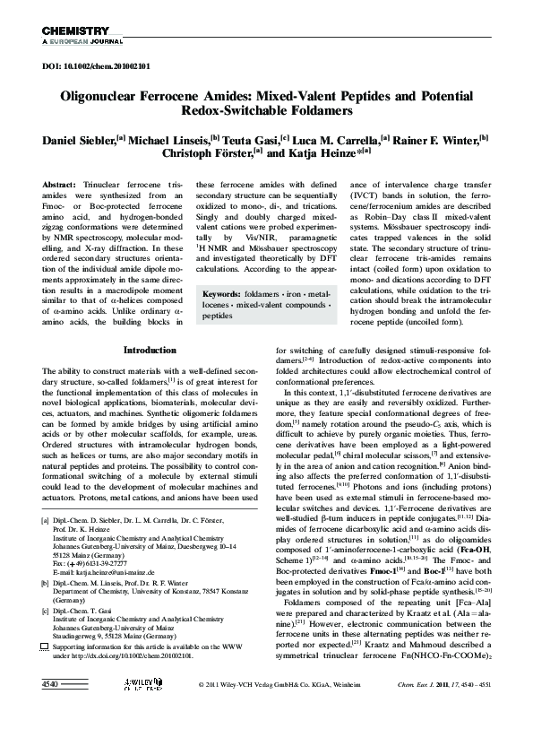 (PDF) Oligonuclear Ferrocene Amides: Mixed‐Valent Peptides and ...