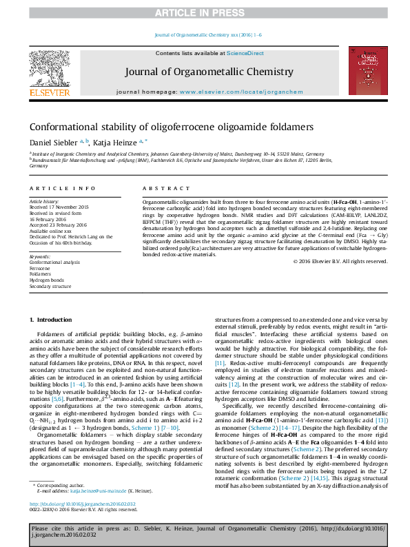 (PDF) Conformational stability of oligoferrocene oligoamide foldamers ...