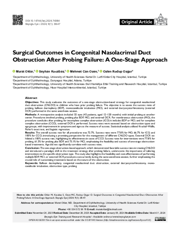 (PDF) Surgical Outcomes in Congenital Nasolacrimal Duct Obstruction ...