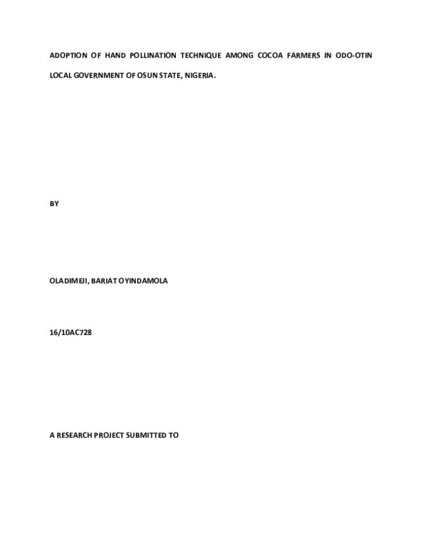 (PDF) ADOPTION OF HAND POLLINATION TECHNIQUE AMONG COCOA FARMERS IN ODO ...