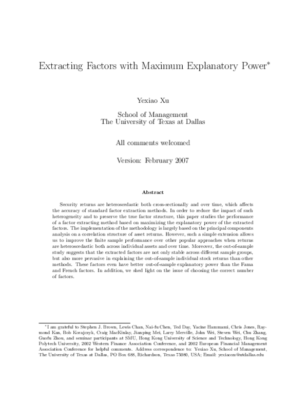 (PDF) Extracting Factors with Maximum Explanatory Power ∗