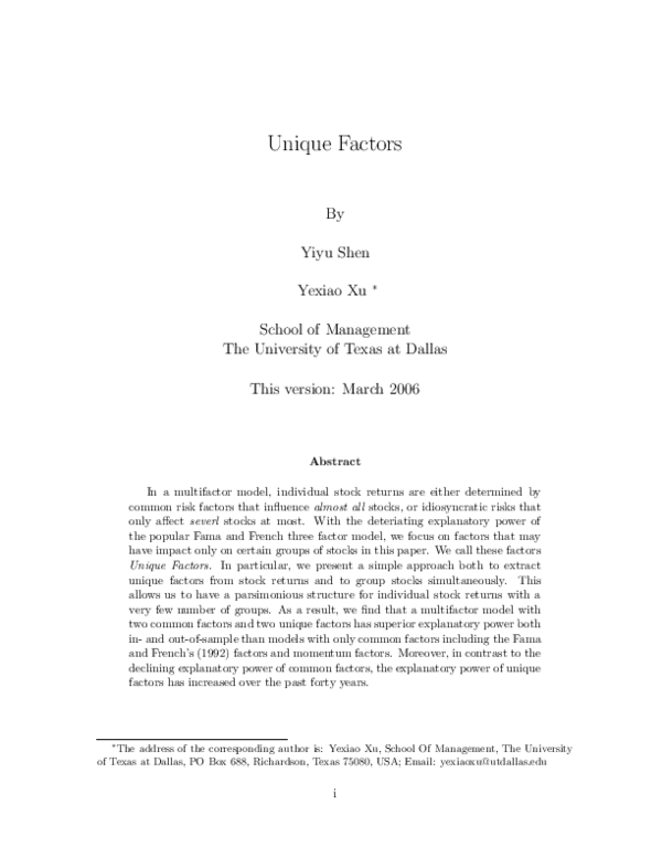 (PDF) Unique Factors