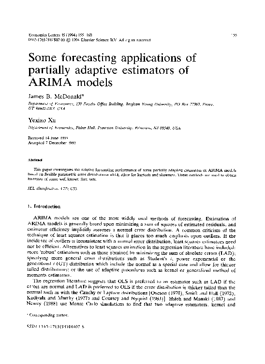 Pdf Some Forecasting Applications Of Partially Adaptive Estimators Of