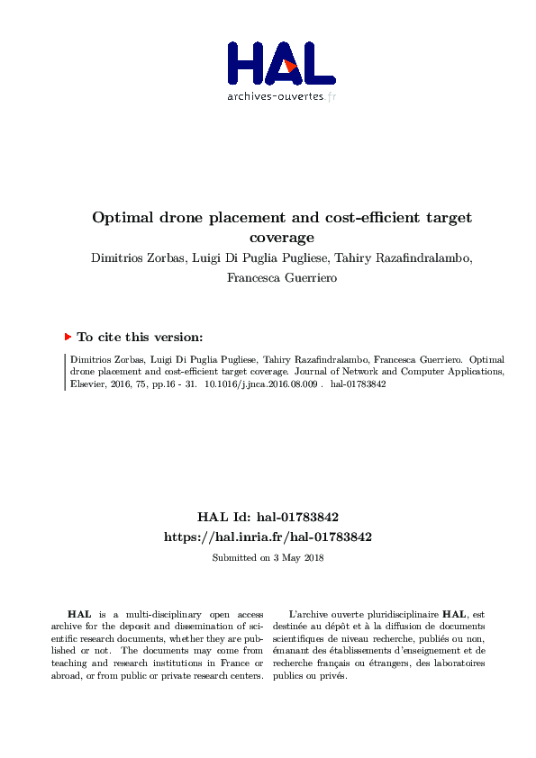 Pdf Optimal Drone Placement And Cost Efficient Target Coverage